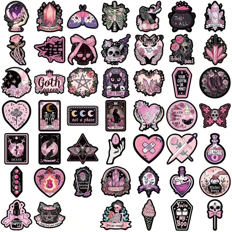 50Pcs Black Pink Goth Stickers | Vinyl Aesthetics Stickers For ...