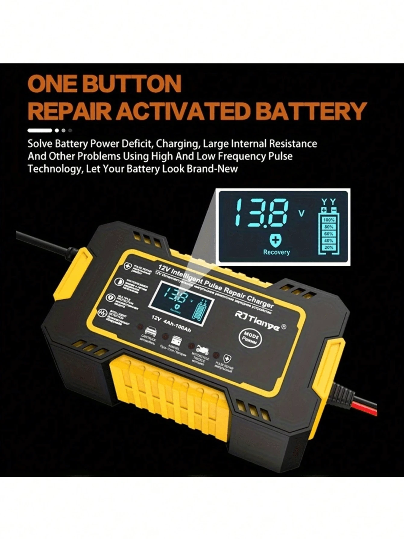 Car Battery Charger, 12V 2Ah-100Ah Intelligent Battery Trickle Charger ...