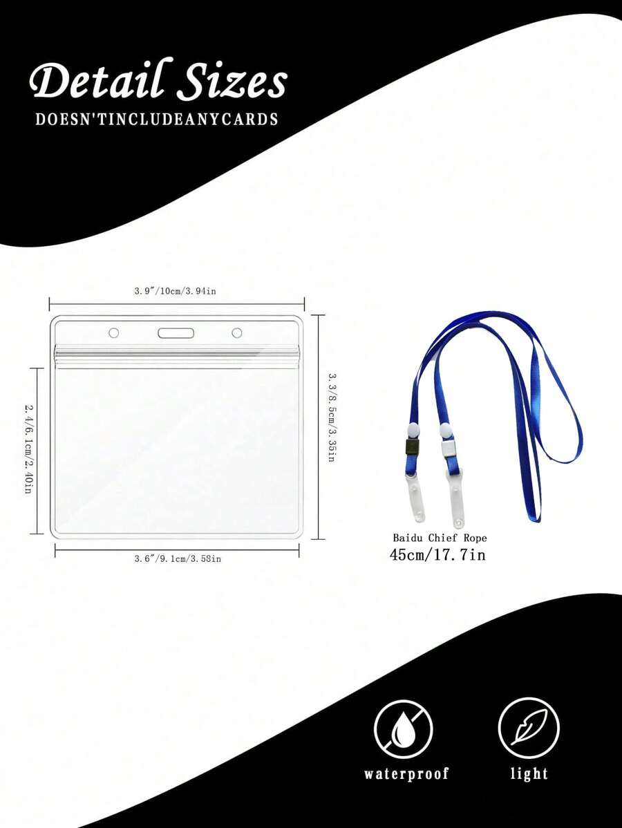 5/10/12pcsLanyards With ID Holder,Horizontal Clear Plastic Badge Name ...