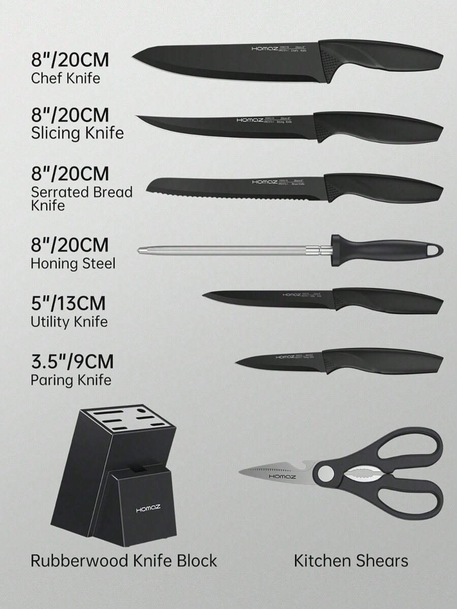 Set di coltelli con blocco, set di coltelli da cucina da 8 pezzi con ...