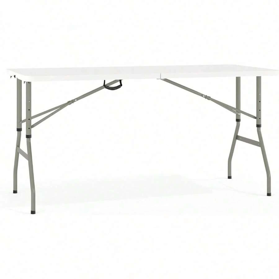 5-Foot Height Adjustable Bi-Fold Granite White Plastic Folding Table ...