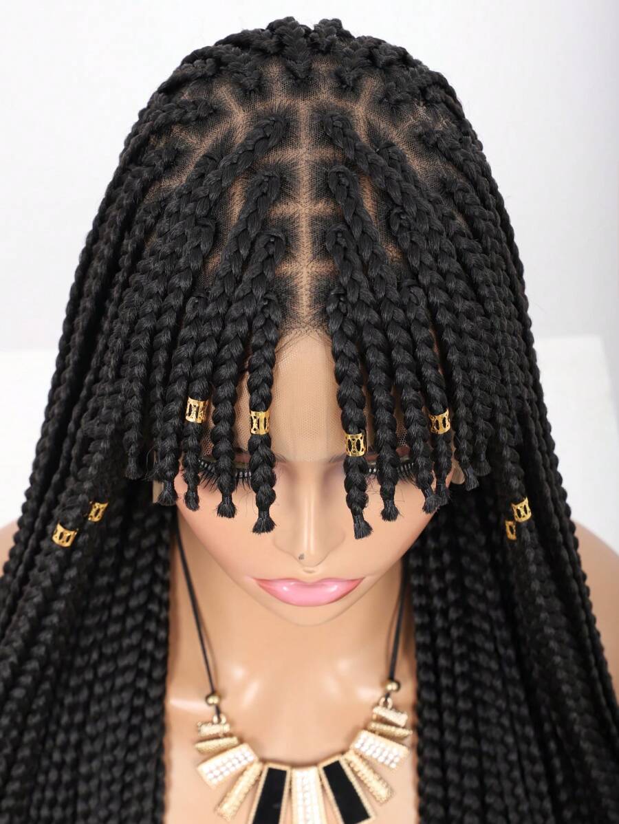 Full Double Lace Front Box Braided Wigs With Braided Bangs For Women 35 ...