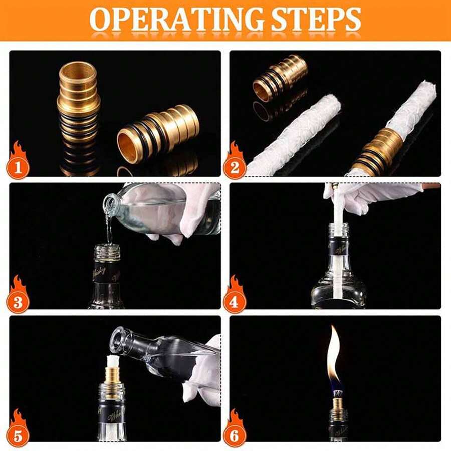 8 Sets Wine Bottle Torch Wicks Kit, 8 Brass Torch Wick Holders With ...