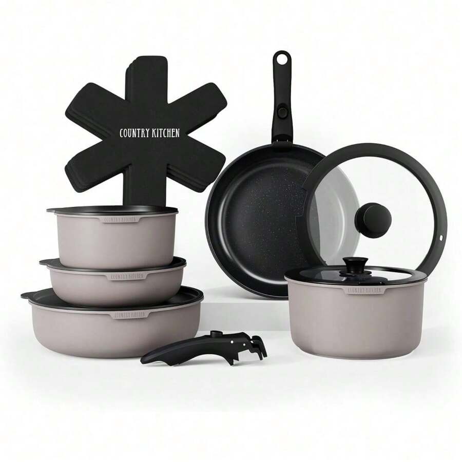 Country Kitchen Cookware Set With Removable Handle, Oven & RV Safe Pots ...
