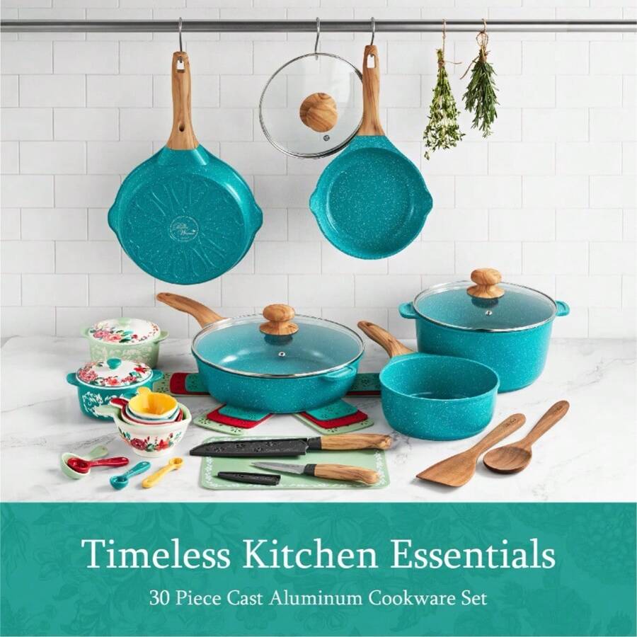 30-Piece Cast Aluminum Cookware Set, Charcoal Speckle | SHEIN USA