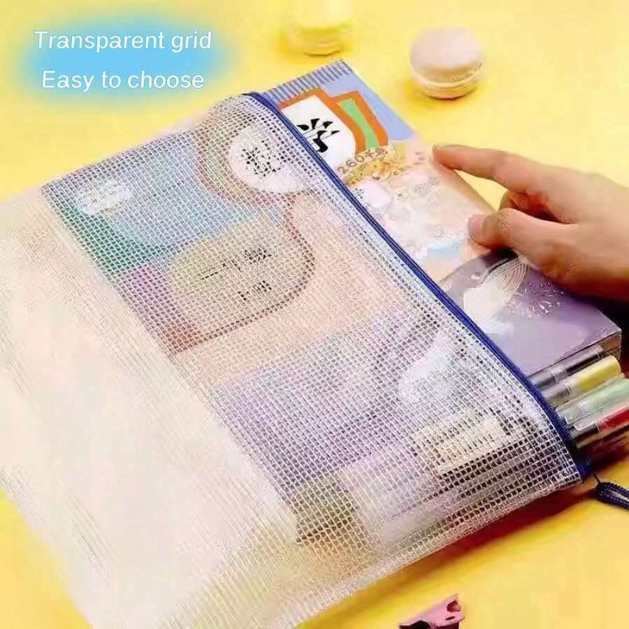 Sima A4 Thick Transparent Document Folder, Mesh Canvas Zipper Bag, A5 ...
