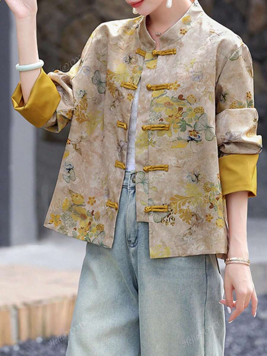 New Chinese Style Cropped Hanfu Jacket Women Frog Button Tang Suit ...