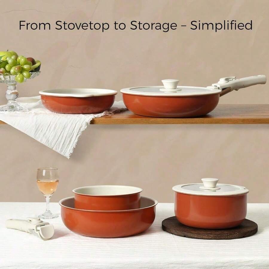 15Pcs Pots And Pans Set Non Stick, Cookware Sets With Detachable Handle ...