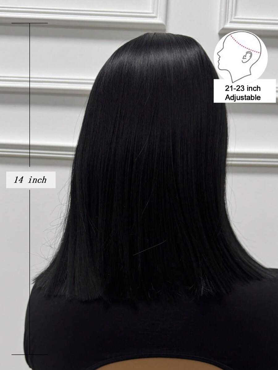 Black Bob Put On And Go Glueless Bob Wig Synthetic 4*1 Glueless Wigs Pre Plucked Pre Cut Short ...