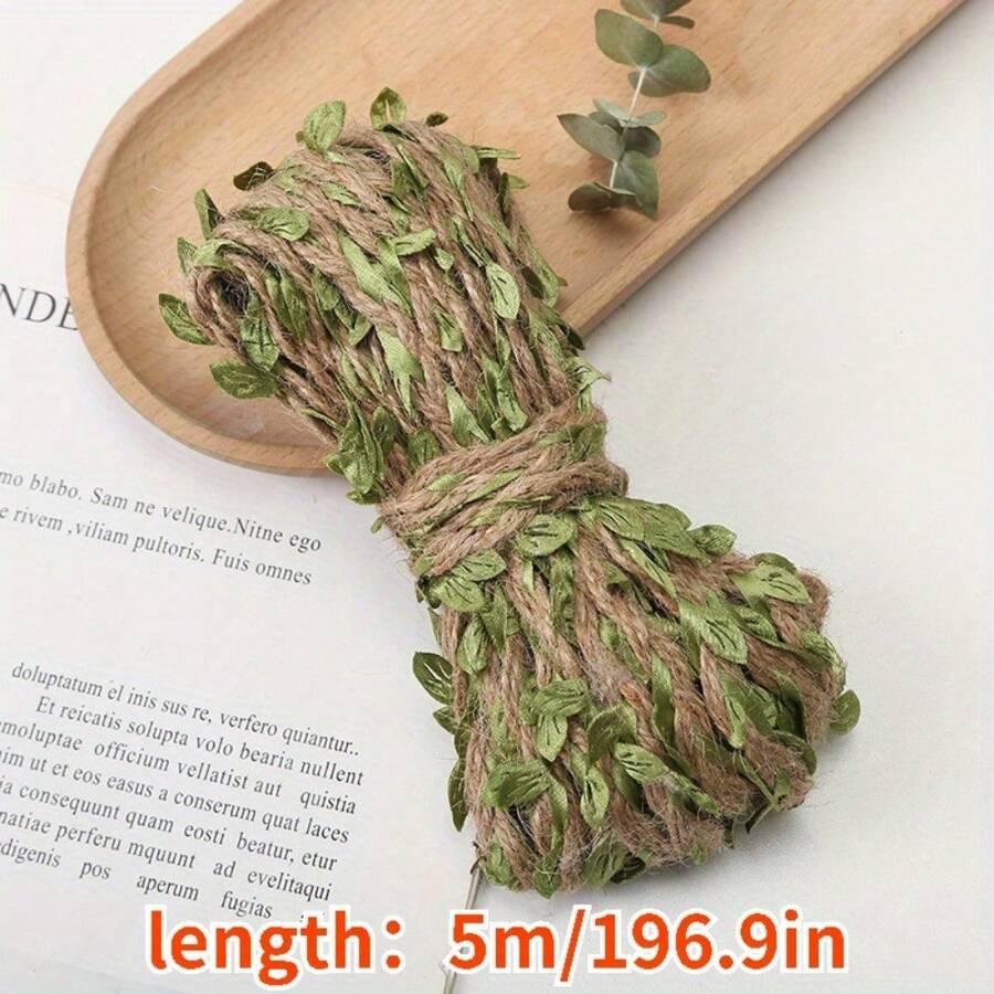 1pc 5m Linen Leaf Rope, Greenery Decorative Cord For DIY Crafts, Home ...