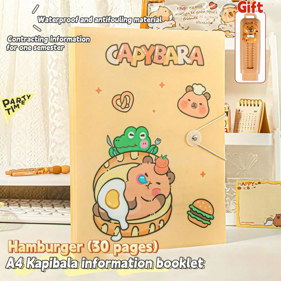 1 Pc Capybara Expanding File Folder +1 Pc Eraser A4 Letter Size 30/40 ...