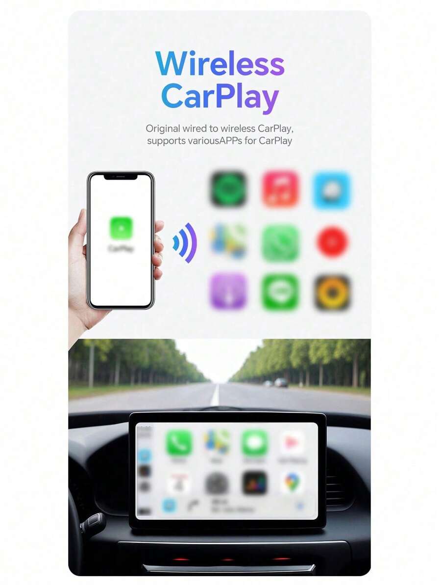Acodo Para Mini Carplay com fio para sem fio e Android Auto 2 em 1 Adaptador de carros Luzes RGB ...