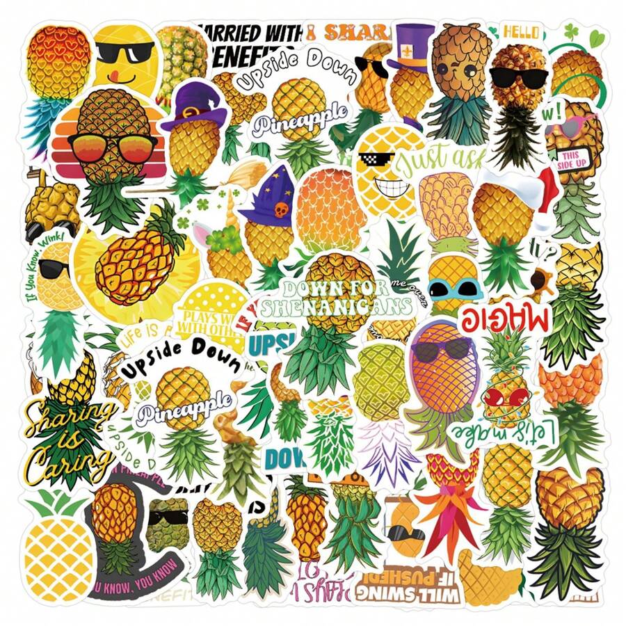 55pcs Upside Down Pineapple Stickers, Cartoon Cute Graffiti Waterproof ...