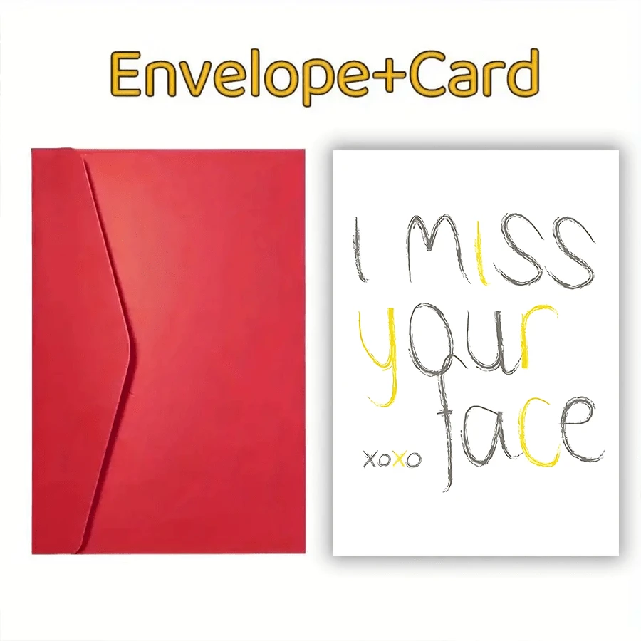 1pc Encouragement Greeting Card With Envelope - "I Miss Your Face ...