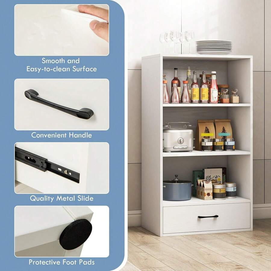 4-Tier Bookcase With Storage Drawer, Modern Tall Bookshelf With 3 Open ...