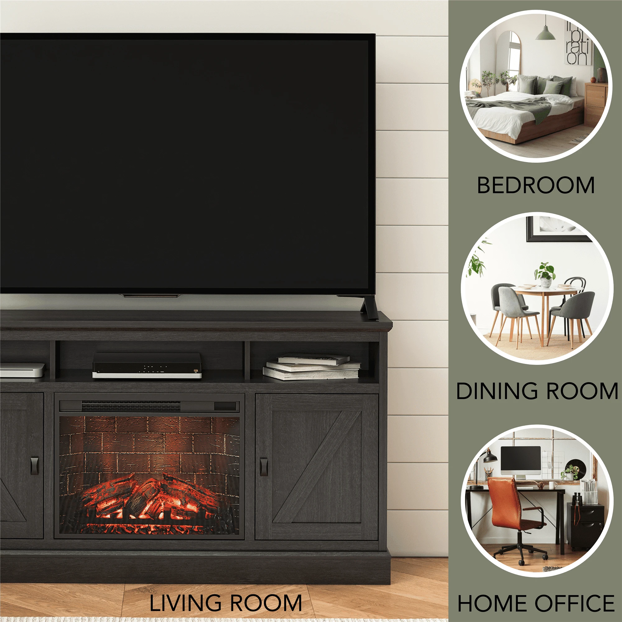 Ameriwood Home Ashton Lane Electric Fireplace TV Stand For TVs Up To 65", Black Oak | SHEIN USA