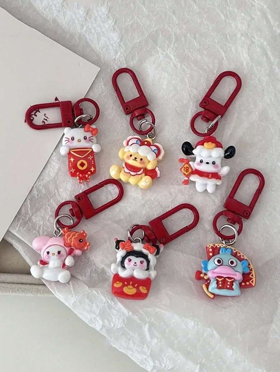 Sanrio 6pcs Sanrio Keychain Set - Cute Cartoon Figure, Ideal Gift For ...