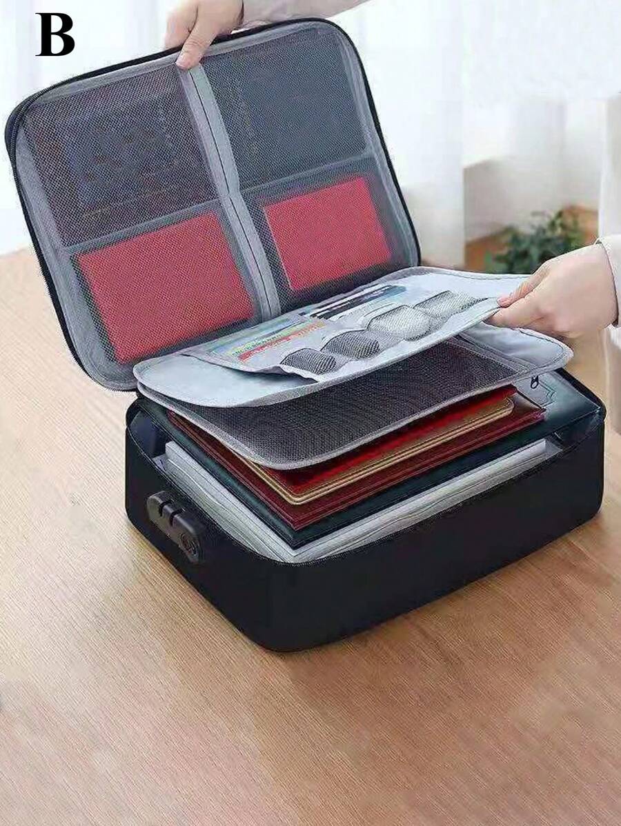 1pc 3-Layer Lockable ID Card Holder Wallet Large Capacity Document ...