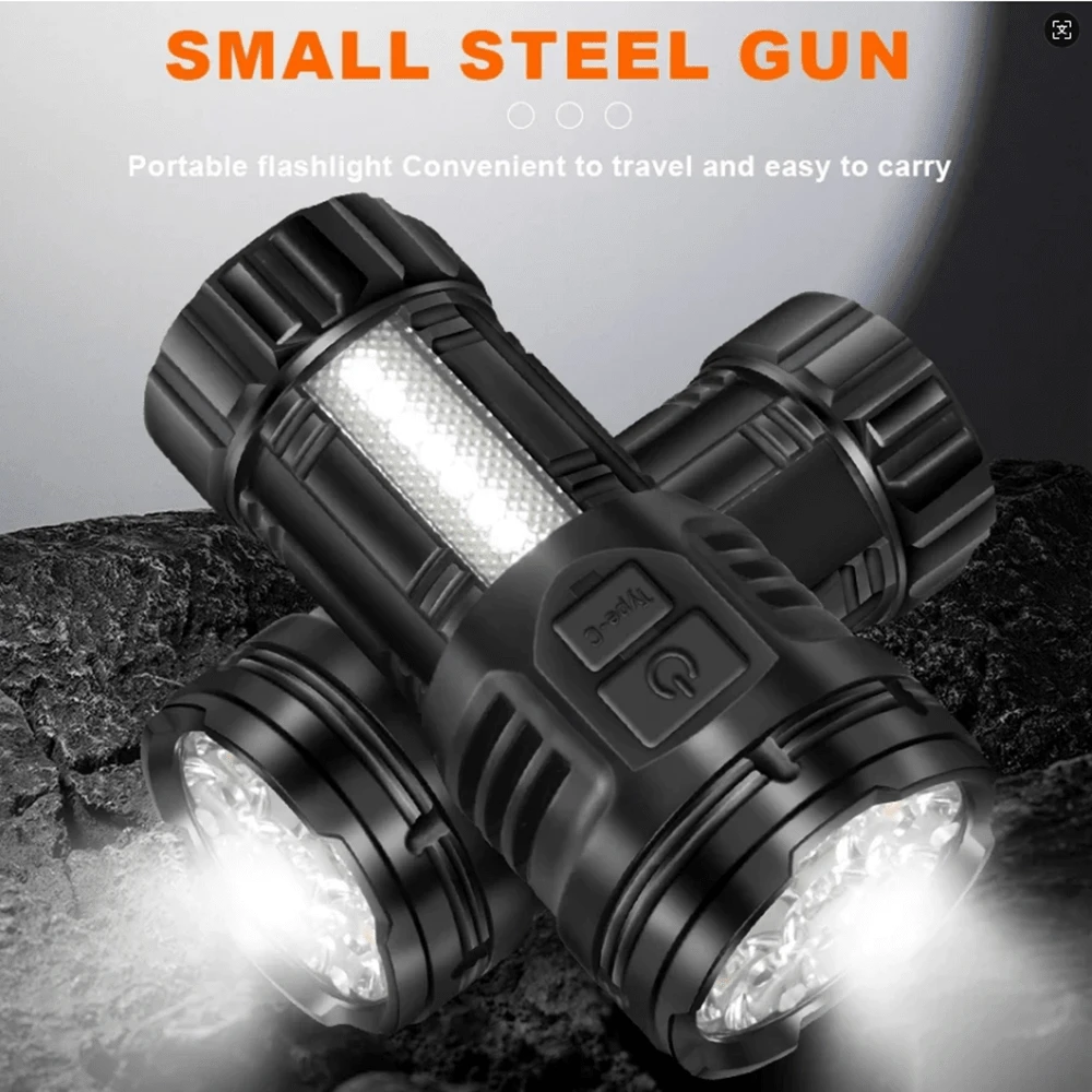 KENSUN 1pc Super Bright 9 LED Flashlight Type-C Rechargeable Torch Lamp ...