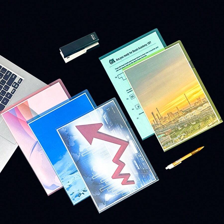 Multicolor A4 Transparent File Folders, L-Shaped Office Supply Document ...