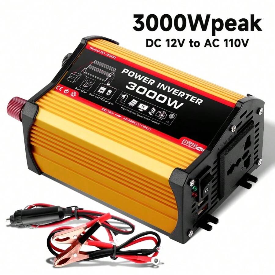 3000 Watts Power Inverter, D.C 12v To AC 110V Car Inverter Dual With 4 ...