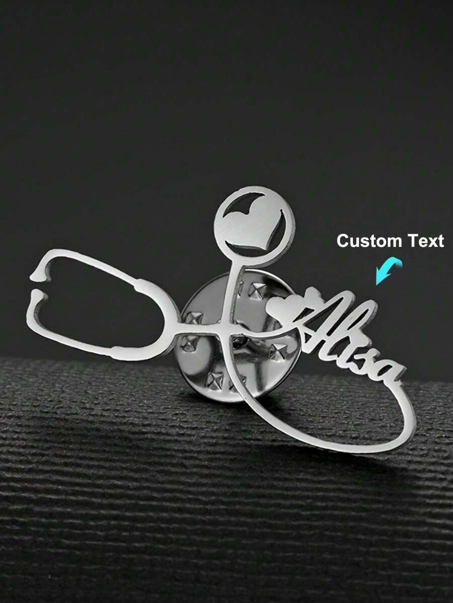 Custom Engraved Heart Stethoscope Brooch - Personalized Stainless Steel ...
