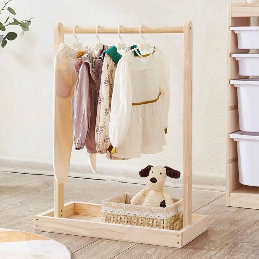 Children's Clothes Hanger Floor To Ceiling Mobile Clothes Rack Wooden ...