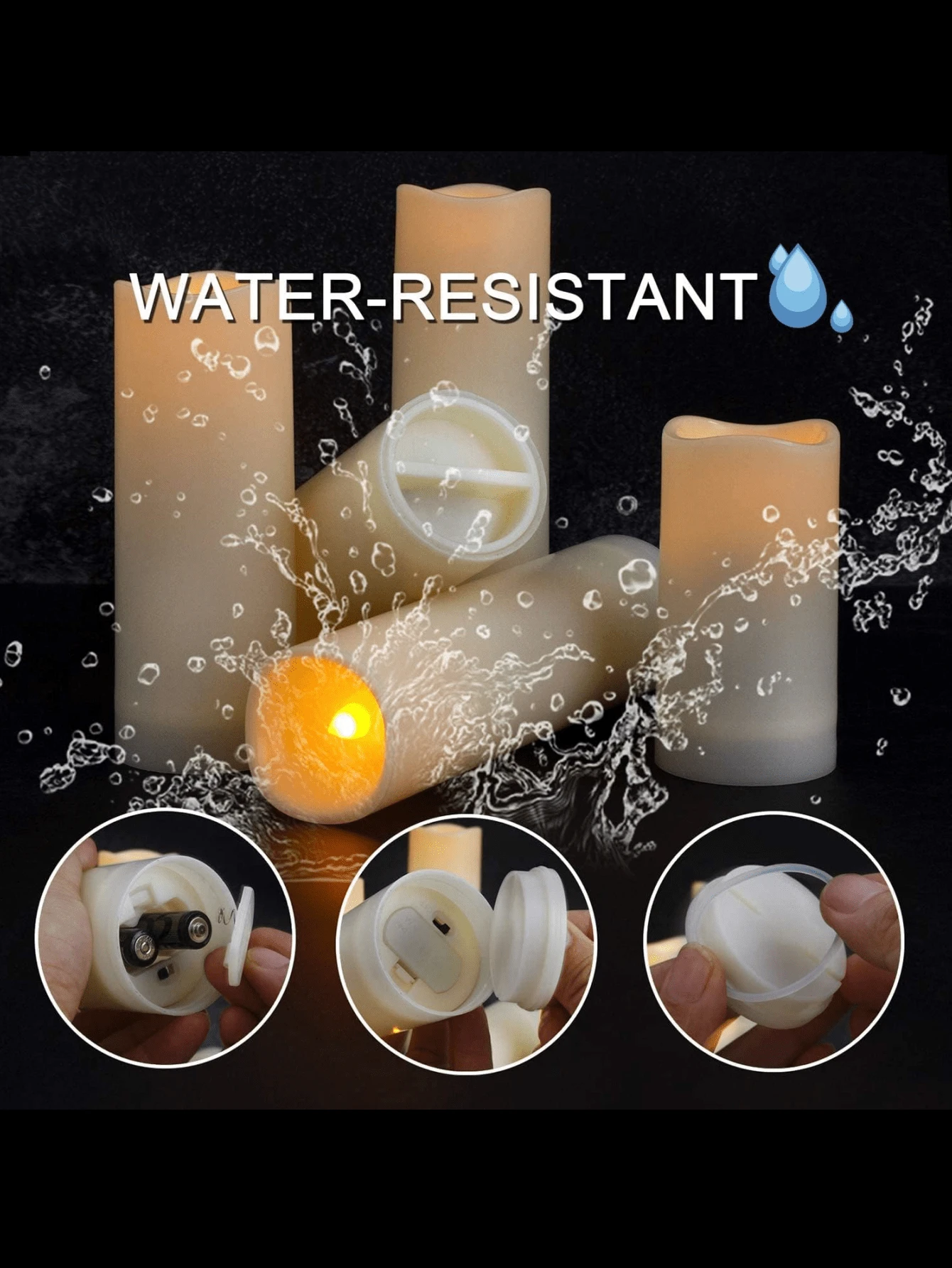 12pcs Waterproof Flameless Candle Set With LED Lights, Ivory Electric ...