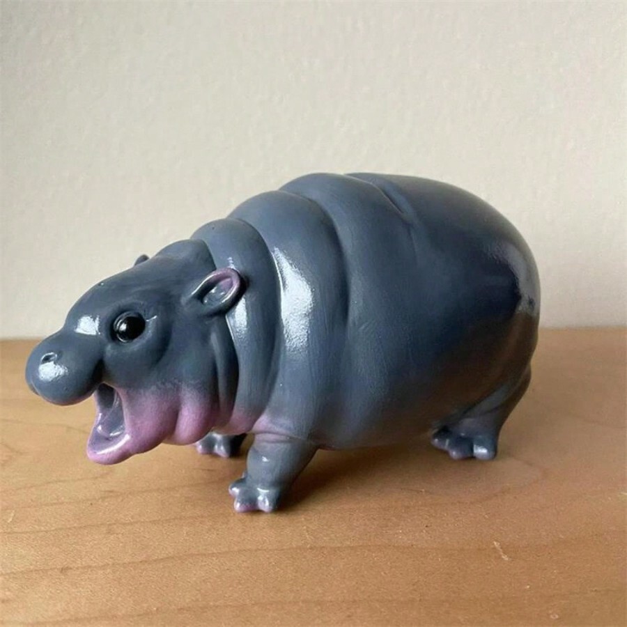 Moo Deng Toy ,Moo Deng Hippo,Bouncy Pork Pygmy Hippo Statue,Hippo Resin ...