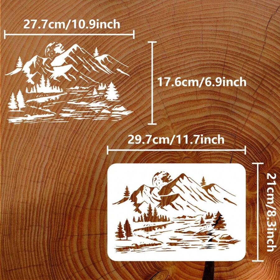 1pc Mountain Stencil 8.3x11.7inch Reusable River Nature Scenery ...