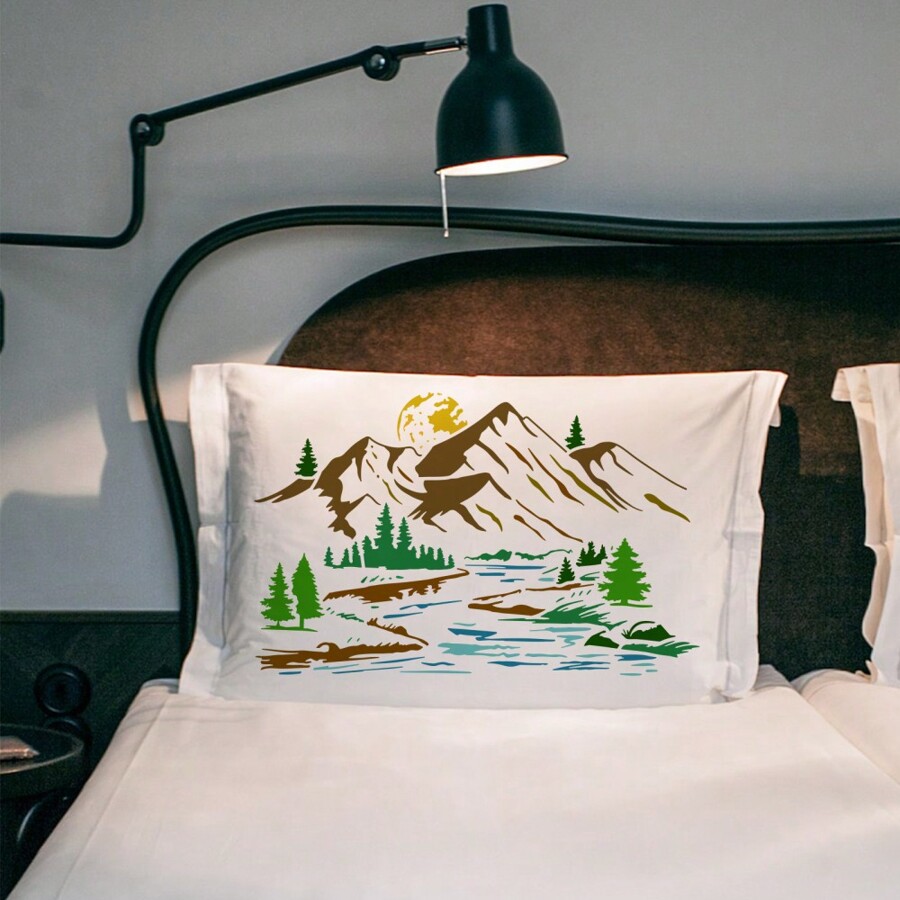 1pc Mountain Stencil 8.3x11.7inch Reusable River Nature Scenery ...