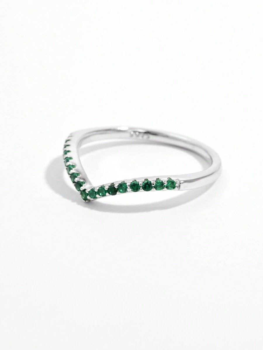 1pc Classic Elegant 925 Sterling Silver Light Green V-Shape Ring, Gift ...
