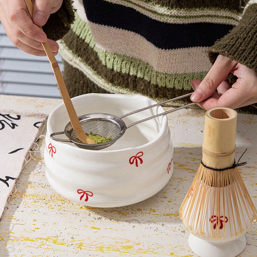 1 Set Japanese Matcha Tea Set, Includes Cute Bow Matcha Bowl And Matcha ...