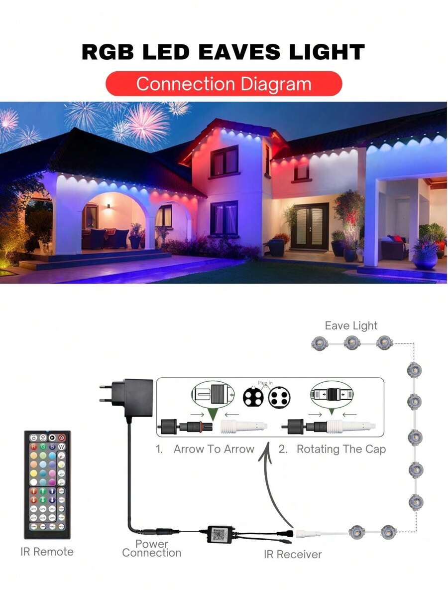 50FT-196.9FT/15M-60M Fixed Outdoor Light, US/EU 24V Power Plug, RGB ...