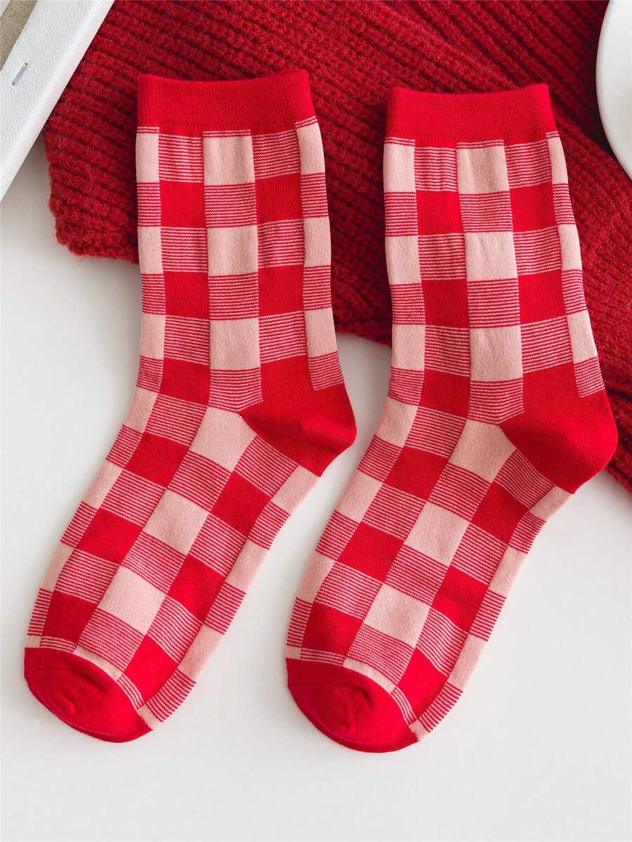 1 Pair Men Festival And Valentine Red With White Squares Socks Quarter ...