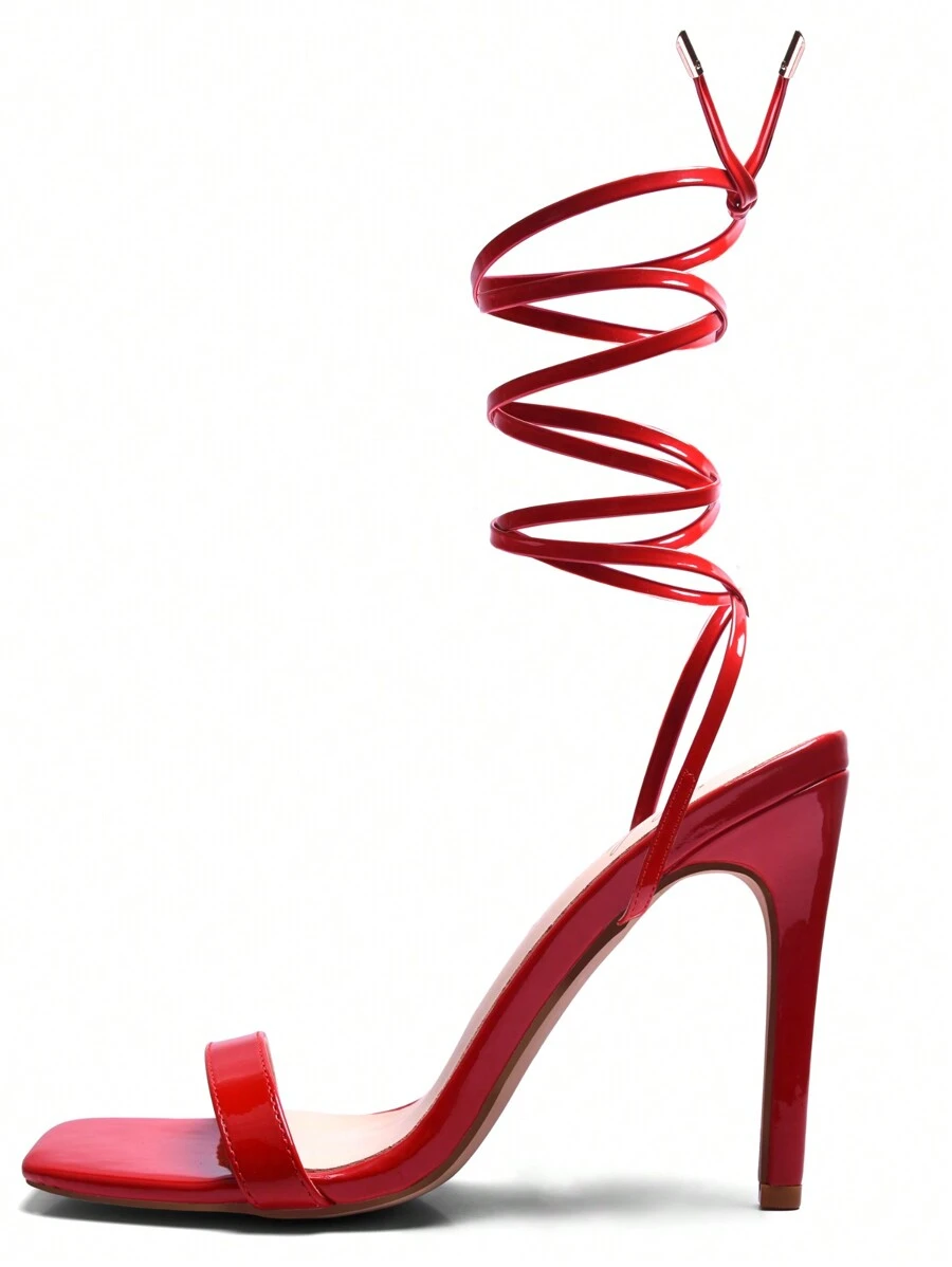 Women Strappy Heeled Sandals, 4.3 Inch Stilettos Ankle Strap Lace Up ...