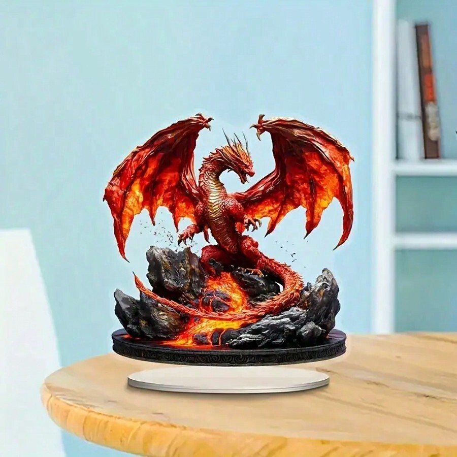 Acrylic Red Dragon Figurine - Decorative Mythical Creature Statue For ...