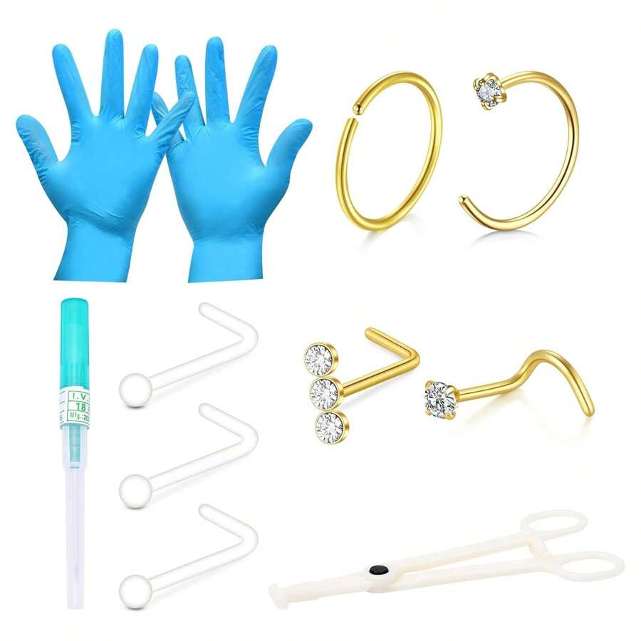 AVYRING Nose Piercing Kit Needles Nose Piercing Needle Kit Gold Nose ...