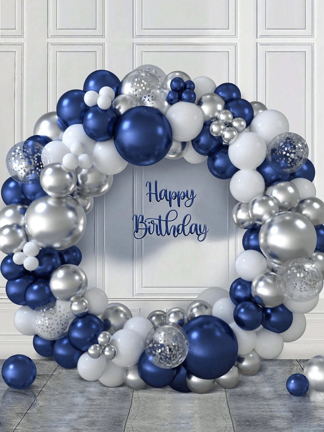 Navy Blue Balloons Arch Kit, 117pcs Blue Silver Balloons Garland Kit ...