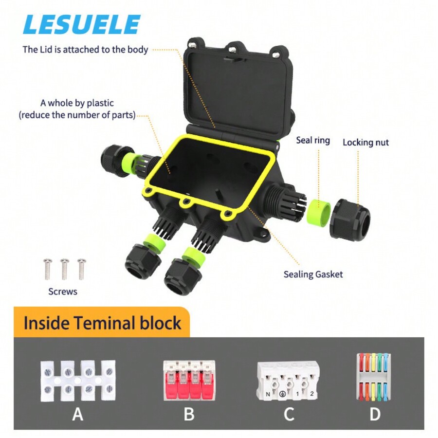 Waterproof Electric Junction Box Cable Connector With Built-In Terminal ...