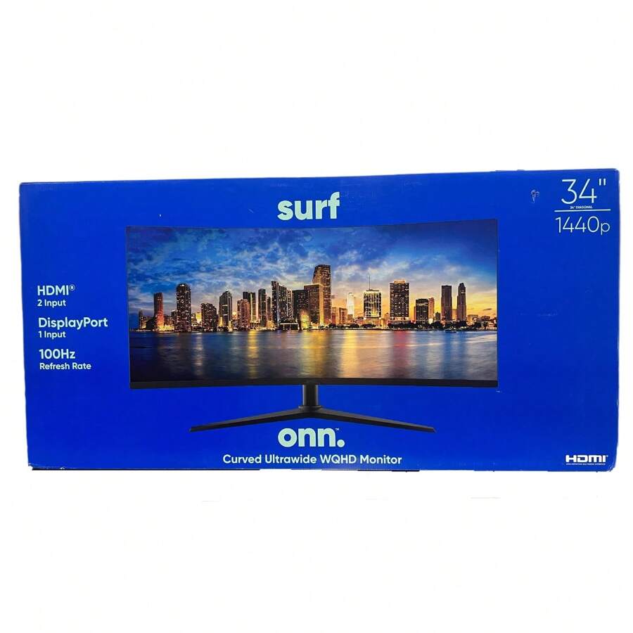 Onn. 34" Curved Ultrawide WQHD (3440 X 1440p) 100Hz Bezel-Less Office ...