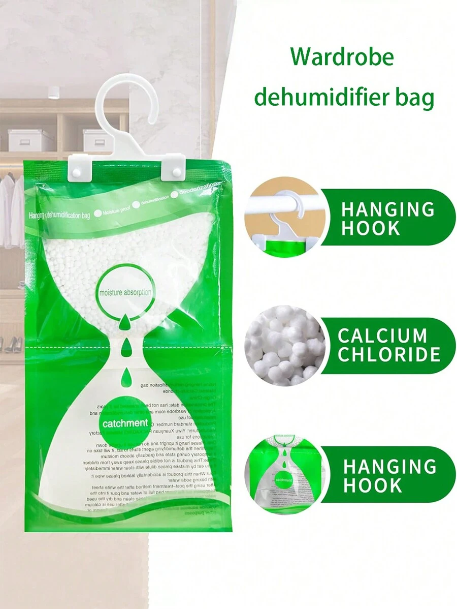 10-Pack Moisture Absorber, Hanging Wardrobe Dehumidifier Bags, Humidity ...