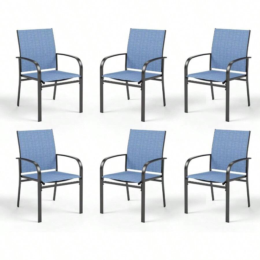 Outdoor Dining Chairs Set Of 6, 36" Textilene Fabric Patio Chairs With ...