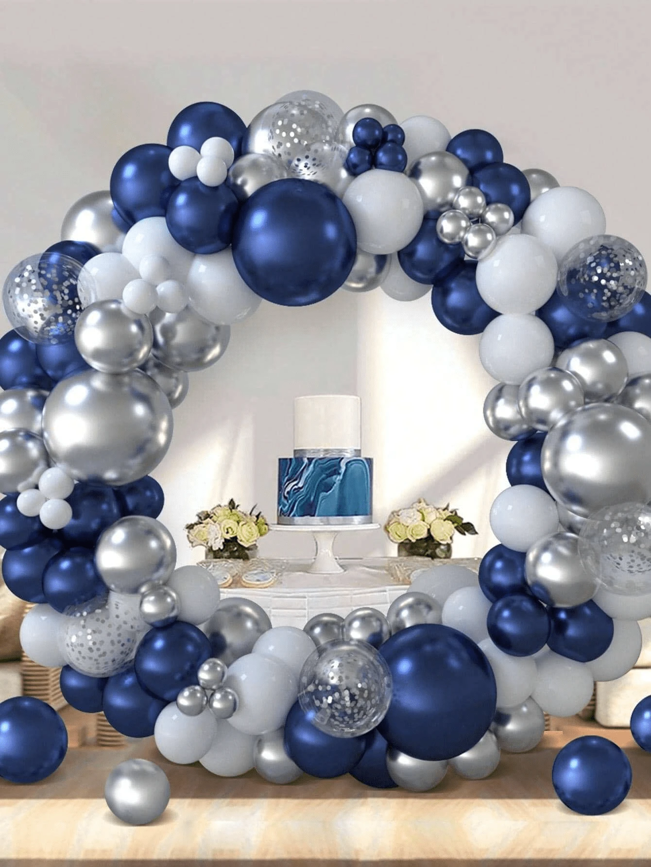 Navy Blue Balloons Arch Kit, 117pcs Blue Silver Balloons Garland Kit ...