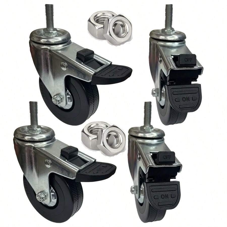 4pcs Heavy Duty 3-Inch Rubber Swivel Caster Wheels With M8 Threaded Rod ...