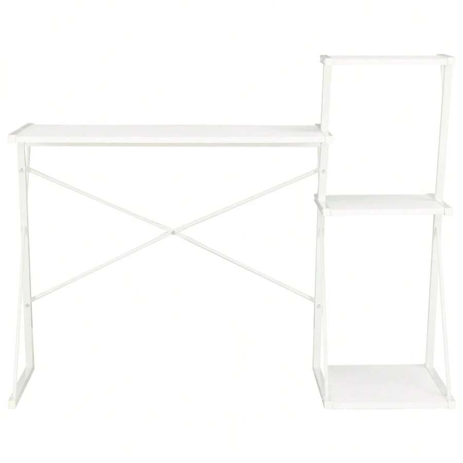 White Desk With Shelf 116 Cm Wide Modern Minimalist Design Storage ...