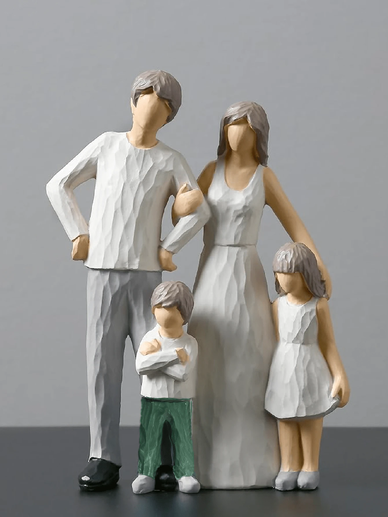 1pc Family Of 4 Figurines, Hand-Painted Resin Family Sculpture In Warm ...
