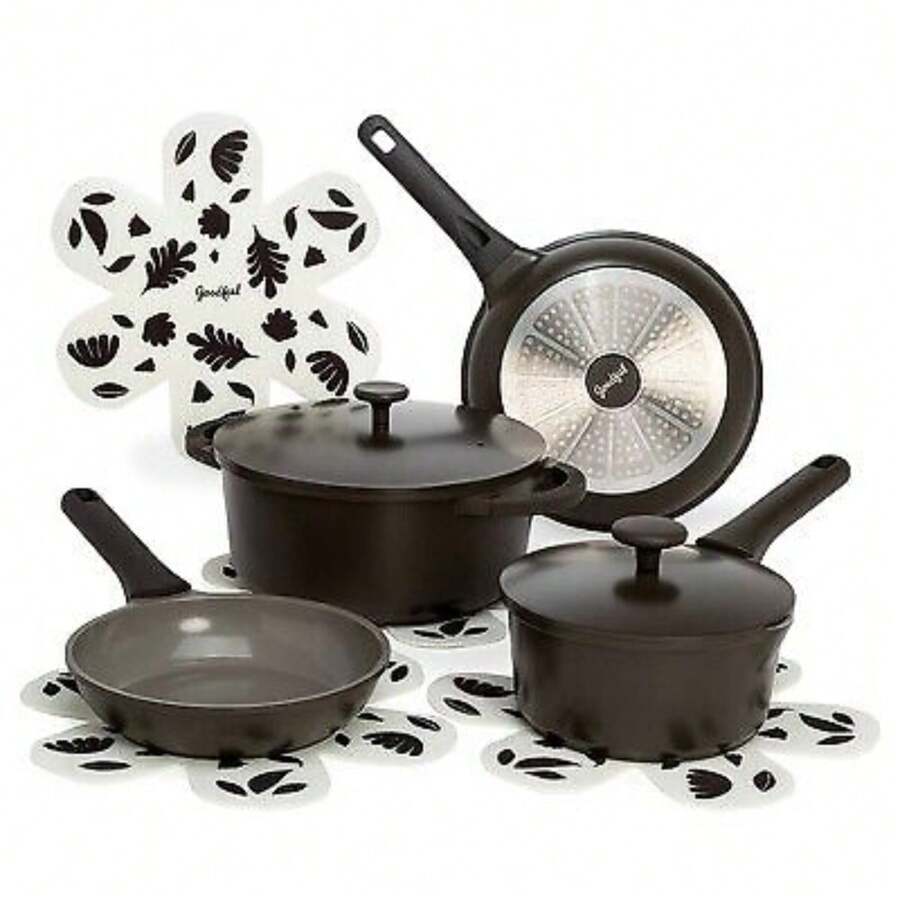Goodful 10pc Cast Aluminum, Ceramic Cookware Set Charcoal | SHEIN USA