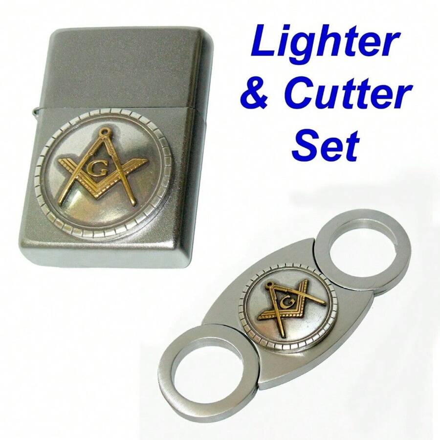 Masonic Masons Chrome Cigar Torch Lighter & Stainless Cutter Gift Set ...