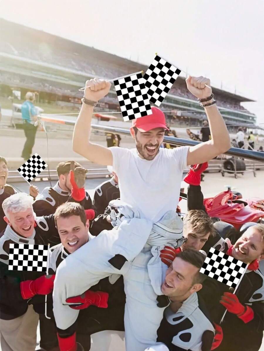 10pcs Black And White Checkered Flag Racing Car Flag With Plastic Stick ...
